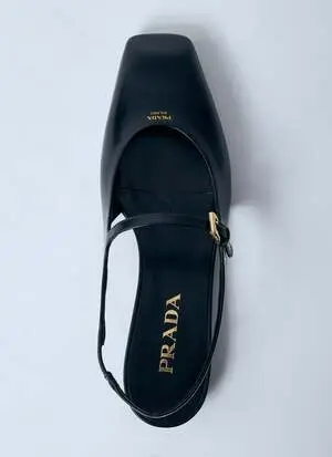 Prada Leather Slingback Ballerina Pumps - Black