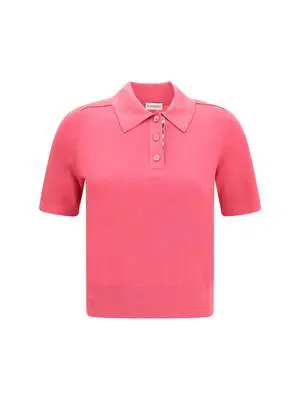 Burberry Wool Polo With Check Details - Pink