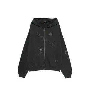 Palm Angels Graphic Print Zip-up Hoodie - Black