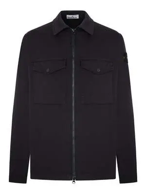Stone Island Cotton Overshirt With Badge - Black