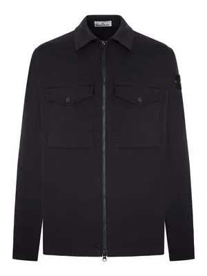 Stone Island Cotton Overshirt With Badge - Black