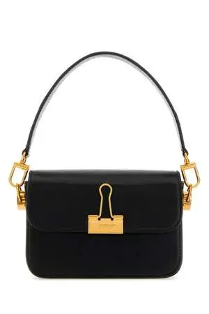 Off-White Leather Small Plain Binder Handbag - Black
