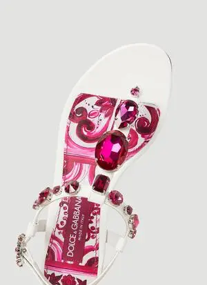 Dolce & Gabbana Crystal Embellished Majolica Sandals - White