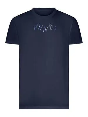 Fendi Cotton T-shirt With Front Logo - Blue