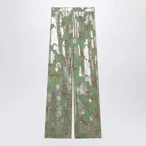 Valentino Garavani Silk Trousers With All-over Print - Green