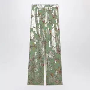 Valentino Garavani Silk Trousers With All-over Print - Green