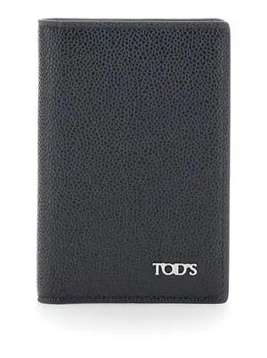 TOD'S Black Cardholder With Metallic Logo Lettering In Grained Leather - Multicolor