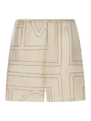 TOTEME Monogram Silk Shorts - Cream