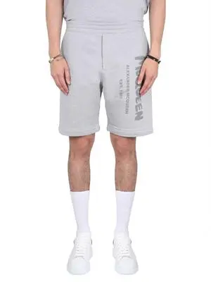 Alexander McQueen Bermuda Shorts With Graffiti Logo Print - Gray