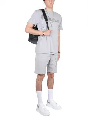 Alexander McQueen Bermuda Shorts With Graffiti Logo Print - Gray