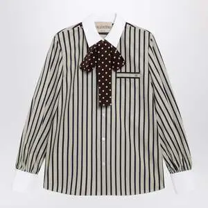 Valentino Garavani Striped Cotton Shirt With Integrated Scarf - Cream
