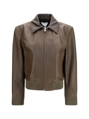 Bottega Veneta Glossy Leather Jacket - Brown