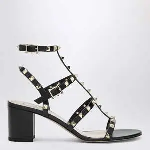 Valentino Garavani Rockstud Calfskin Leather Sandals With Studs - Black