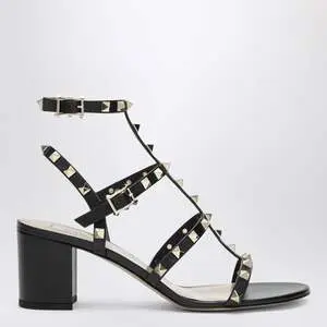 Valentino Garavani Rockstud Calfskin Leather Sandals With Studs - Black