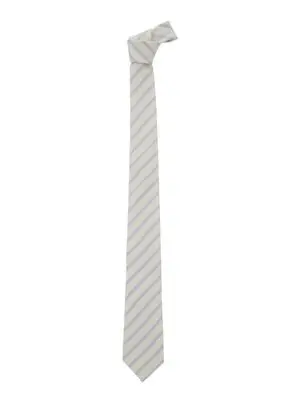 Saint Laurent Beige Tie With All-over Diagonal Stripe Motif In Silk For - Multicolor