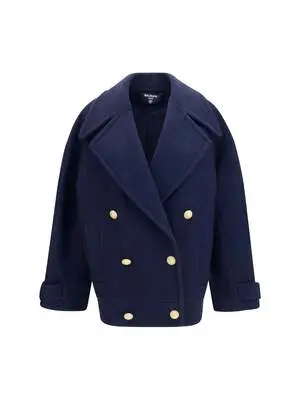 Balmain Double-breasted Wool Coat With Buttons - Blue