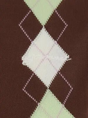 GANNI Cotton Argyle Motif Sweater - Brown