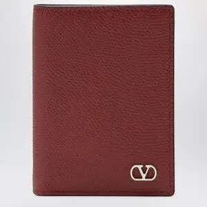 Valentino Garavani Dark Vlogo Card Holder In Grained Leather - Red