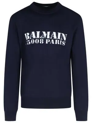 Balmain Navy Merino Wool Sweater - Blue