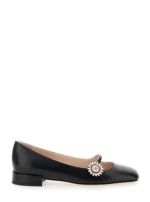 Valentino Garavani Ballet Shoes With Floral Detail With Vlogo In Leather - Black