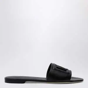 Dolce & Gabbana Leather Slides With Dg Logo - Black