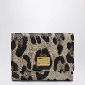 Dolce & Gabbana Dauphine Calfskin Wallet With Leopard Print - Brown
