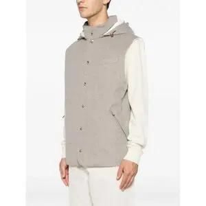 Brunello Cucinelli Melange Wool Hooded Waistcoat - Gray