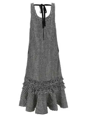 GANNI Crinkled Check Long' Dress