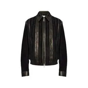 Versace Leather Suede Panels Bomber Jacket - Black