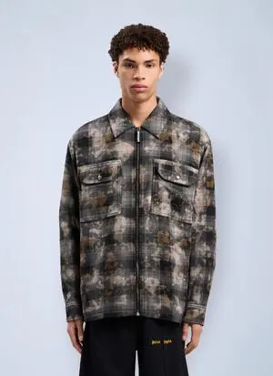 Palm Angels Curved Logo Check Overshirt - Gray