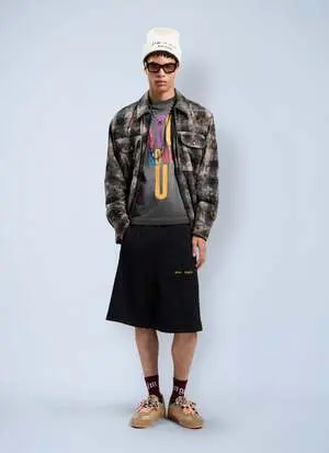 Palm Angels Curved Logo Check Overshirt - Gray