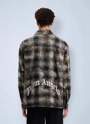 Palm Angels Curved Logo Check Overshirt - Gray
