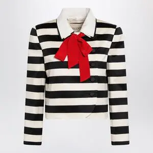 Valentino Garavani Striped Cotton Jacket With Maxi Bow - Black