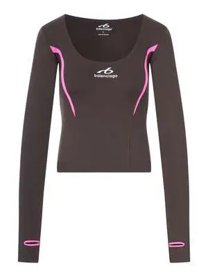 Balenciaga Techwear Long-sleeved Top In Technical Fabric In Khaki Brown And Fluorescent Pink - Yellow