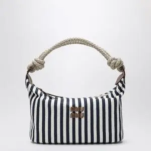 Miu Miu Cognac Striped Canvas Bag - Blue