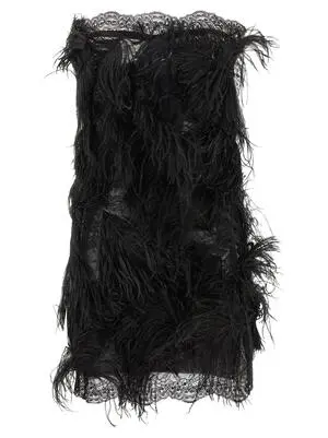 Attico Feather And Lace Mini Dress - Black