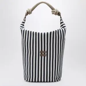 Miu Miu Cognac Striped Canvas Bag - Blue