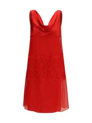 FERRAGAMO Draped Lace Dress - Red