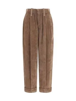 Brunello Cucinelli Elasticated Viscose And Cashmere Pants - Brown