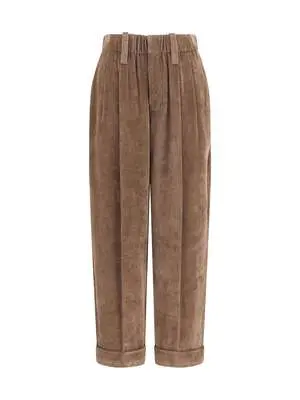 Brunello Cucinelli Elasticated Viscose And Cashmere Pants - Brown