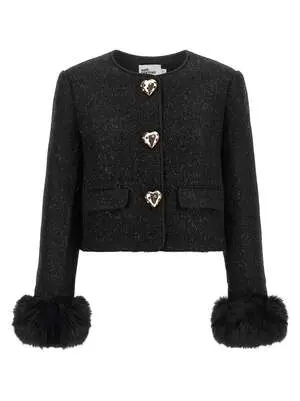 SELF-PORTRAIT Bouclé Fur Jacket - Black