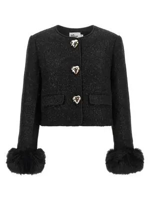 SELF-PORTRAIT Bouclé Fur Jacket - Black