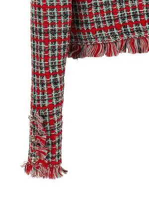 SELF-PORTRAIT Fringed Knit Jacket - Red