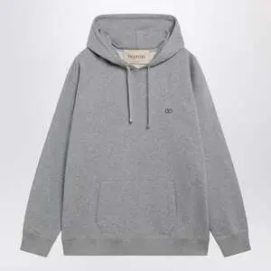 Valentino Garavani Melange Hoodie With Vlogo Embroidery - Gray