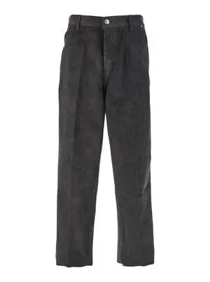 AMI Paris Brown Trousers With Back Logo Patch In Velvet - Multicolor
