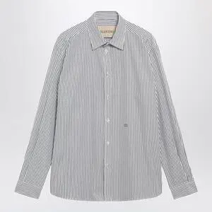 Valentino Garavani Ivory/green Striped Shirt With Vlogo - White
