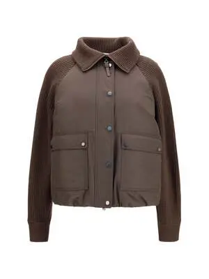 Brunello Cucinelli Down Jacket With Wool Sleeves - Brown