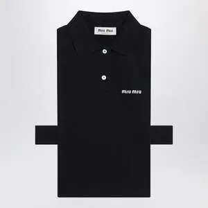 Miu Miu Pique Top With Logo - Blue