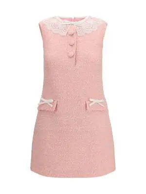 SELF-PORTRAIT Bouclé Mini Dress With Lace Collar - Pink
