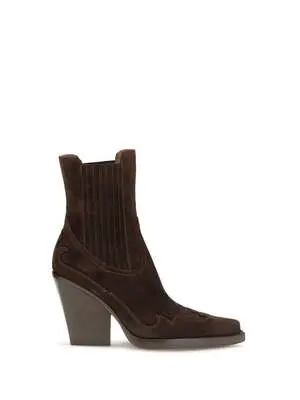 Paris Texas Dallas Embroidered Suede Ankle Boots - Brown